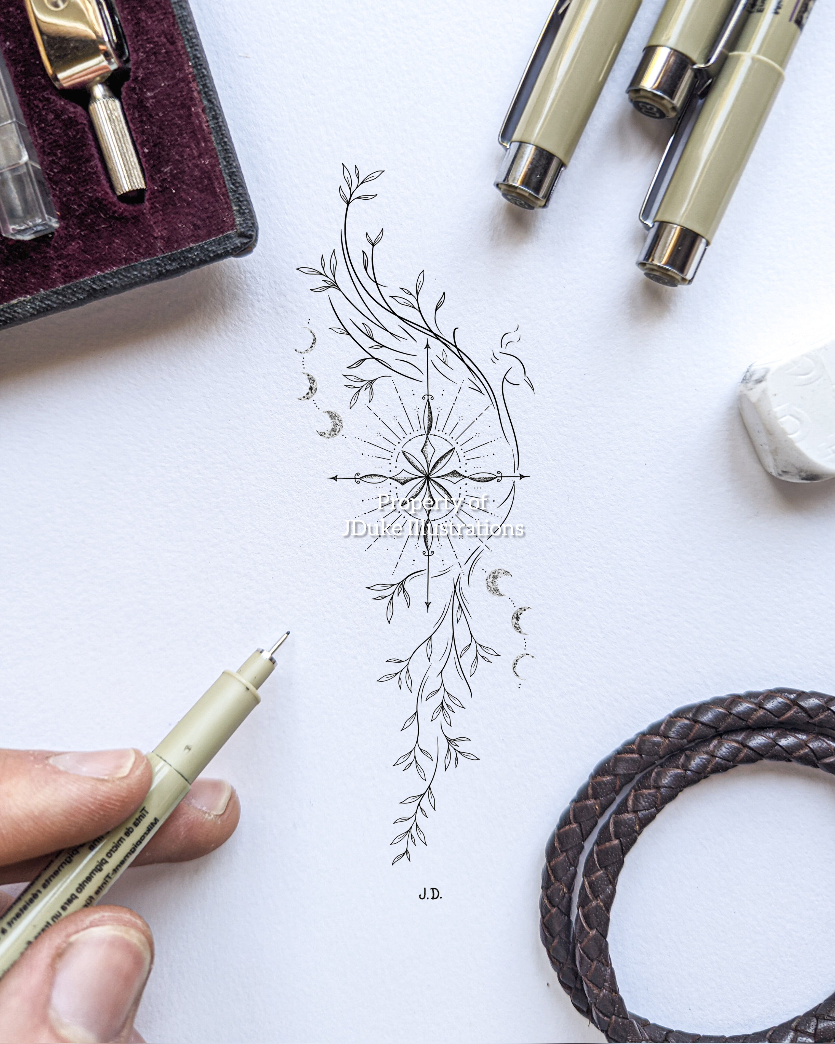 Phoenix 19 - Compass with Moon Phases – JD Illustrations Ltd